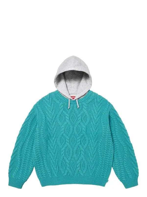 Supreme Cable Knit Hooded Sweater - Teal
