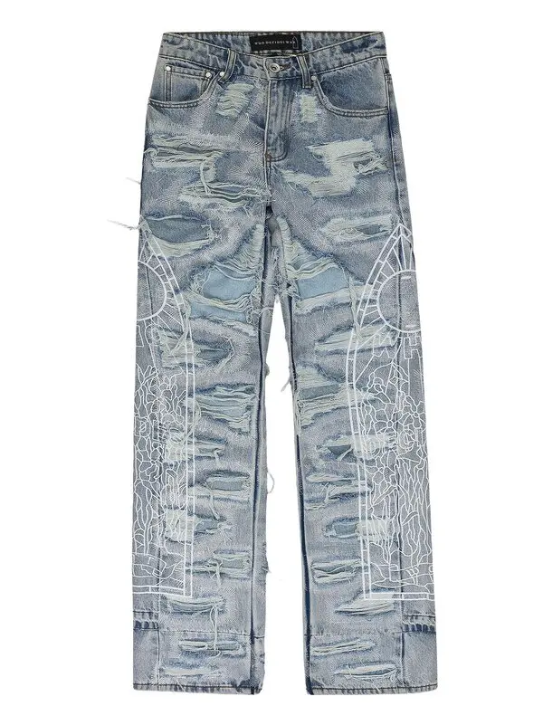 WHO DECIDES WAR BY EV BRAVADO Distressed Straight Fit Jeans - Blue