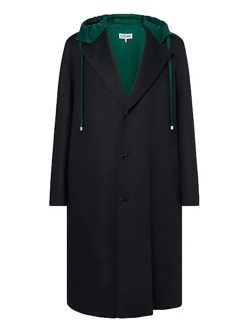 Loewe Hooded Single-breasted Wool-cashmere Blend Coat - Black/green