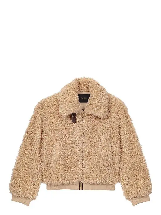 Maje Cropped Bouclé Jacket With Wide Collar - Camel