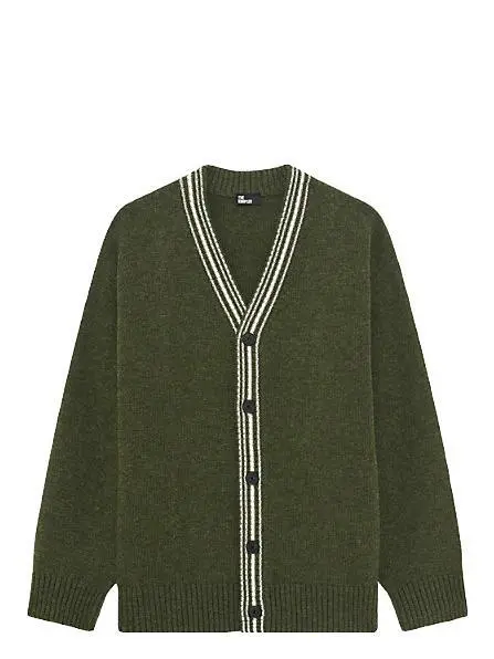 The Kooples V-neck Striped Wool-blend Cardigan - Green