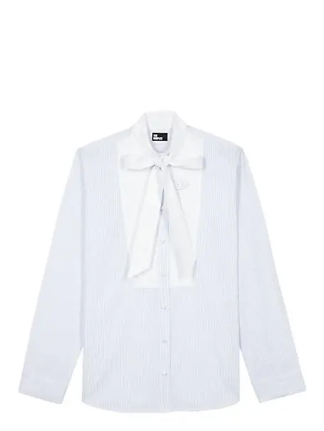 The Kooples Pinstripe Tie-neck Cotton Shirt - Blue White