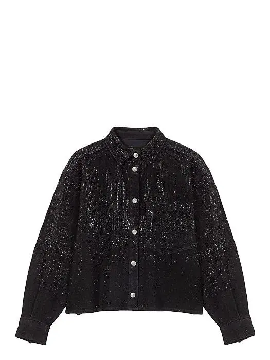 Maje Rhinestone Straight-cut Stretch-denim Shirt - Black