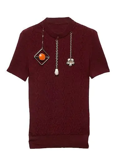 Prada Pendant-embellished Short-sleeved Wool Jumper - Burgundy