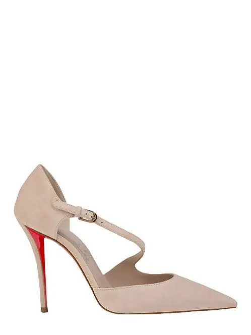 CHRISTIAN LOUBOUTIN Miss Ziggyta 100 Suede Heels - Pearl/lin Pearl