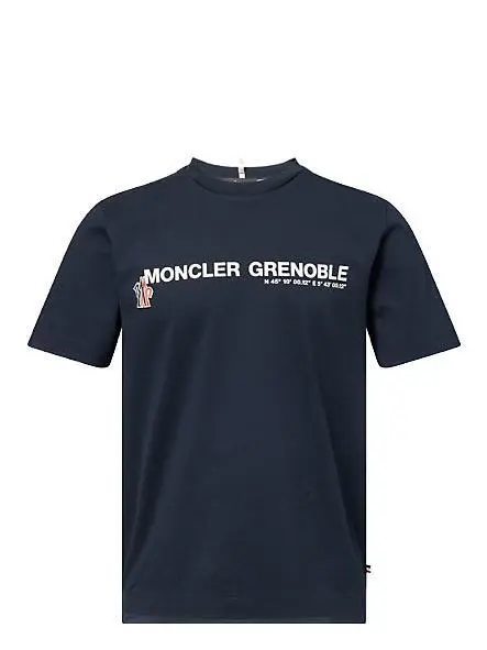 Moncler Brand-print Crewneck Stretch-cotton T-shirt - Medium Blue