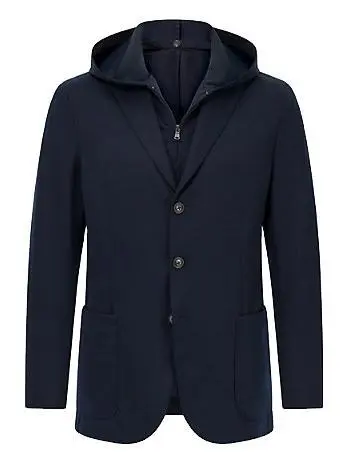 Boggi Milano Removable-hood Single-breasted Stretch Wool-blend Jacket - Navy Blue