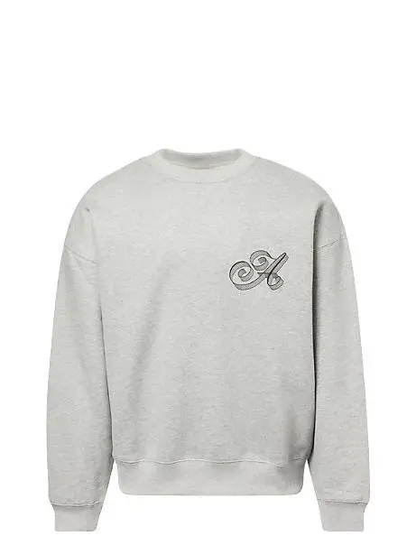 AWAKE NY Script Crewneck Cotton-jersey Sweatshirt - Heather Grey