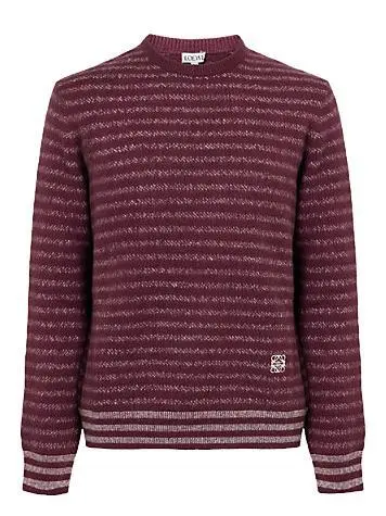 Loewe Embroidered-logo Striped Wool Blend Sweater - Dark Brown