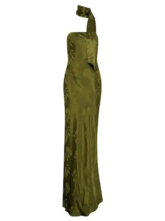 OMNES Myla Strapless Satin Maxi Dress - Pear Green