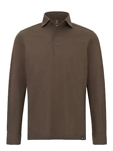 Boggi Milano Long-sleeved Cotton-blend Polo Shirt - Brown
