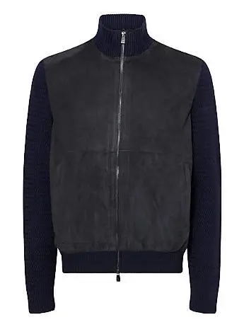 Corneliani Knitted Suede And Wool-blend Jacket - Navy Blue