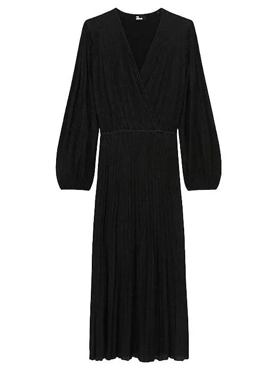 The Kooples Woven Maxi Dress - Black/black Shiny
