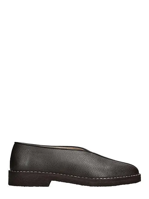 LEMAIRE Piped Leather Slippers - Dark Brown