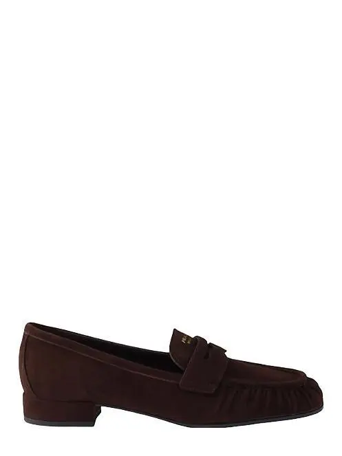Prada Brand-foiled Suede Loafers - Brown