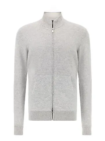 Boggi Milano Mock-neck Zipped Knitted Cardigan - Grey