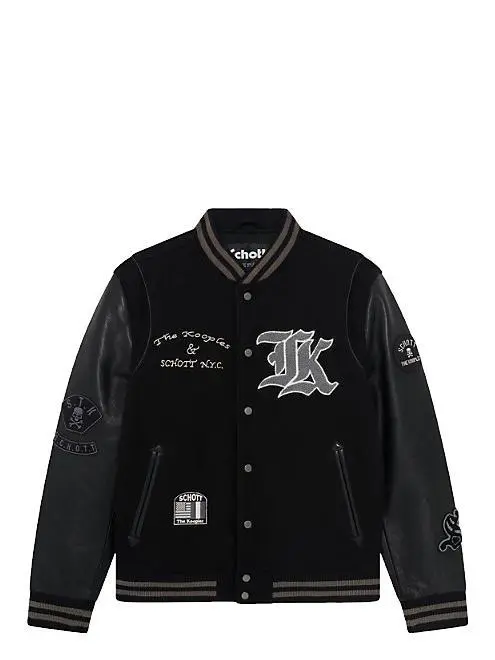 The Kooples Leather And Wool-blend Varsity Jacket - Black