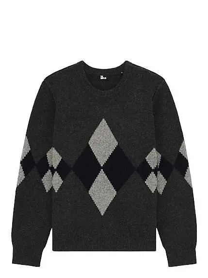 The Kooples Diamond-pattern Knitted Wool Jumper - Grey Blue