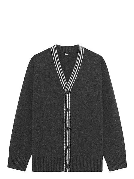 The Kooples V-neck Striped Wool-blend Cardigan - Grey
