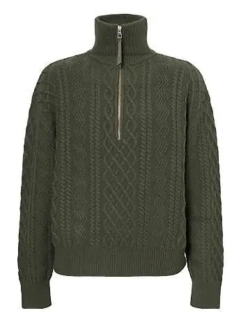 Loewe Cable-knit Zip-up Wool Sweater - Khaki Green
