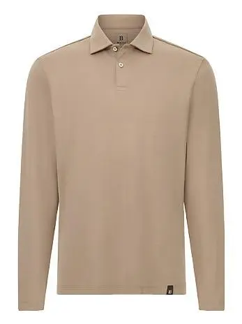 Boggi Milano Logo-embroidered Long-sleeve Cotton Polo - Taupe