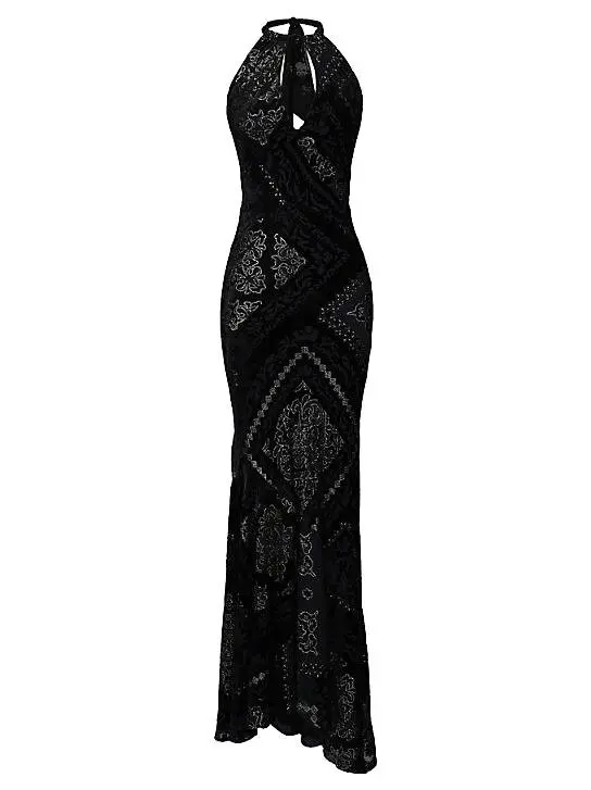 House Of Cb Oliviana Halterneck Velvet Maxi Dress - Black & Gold