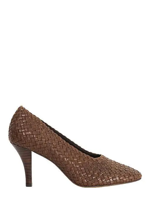 DUNE Woven Leather Heeled Courts - Brown Leather