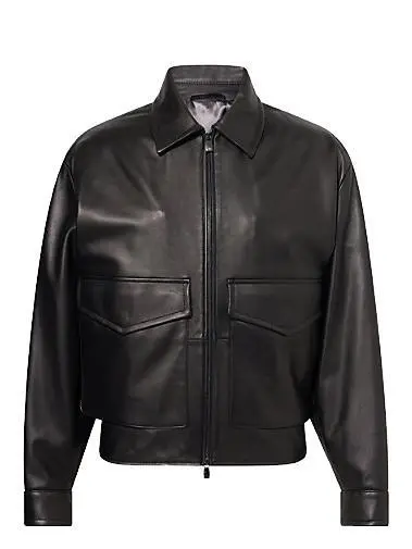 Corneliani Pointed-collar Boxy-fit Leather Bomber Jacket - Black