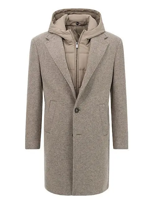 Boggi Milano Wool-blend Coat With Removable Gilet - Taupe