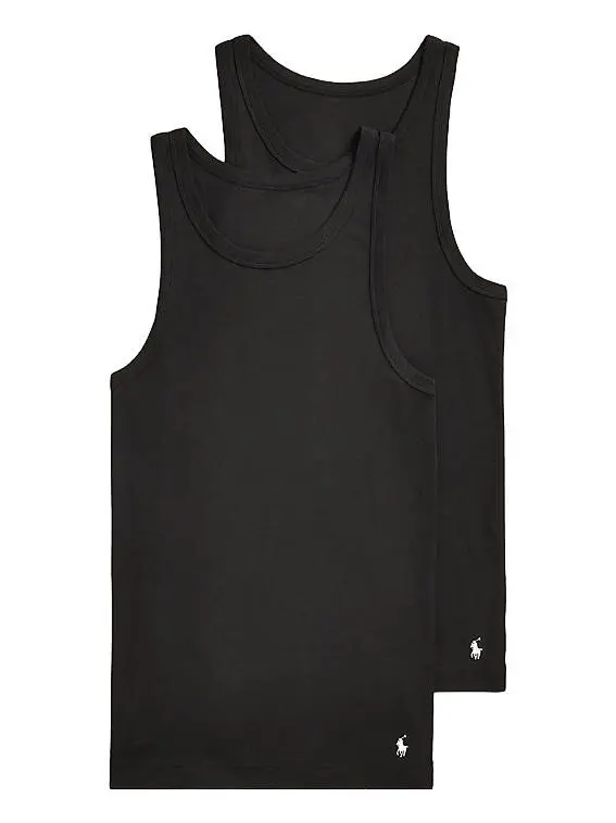 Polo Ralph Lauren Set Of Two Cotton-jersey Vests - Black/black