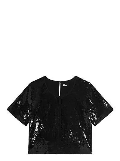 The Kooples Sequin-embellished Cropped Top - Black