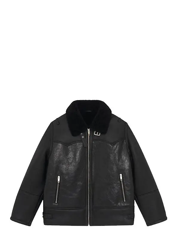 The Kooples Collared Zip-up Leather Jacket - Black