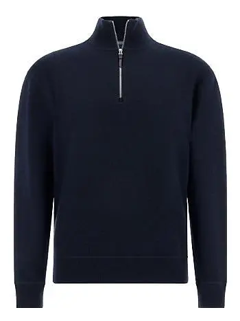 Boggi Milano Wool And Cashmere-blend Half-zip Jumper - Navy Blue
