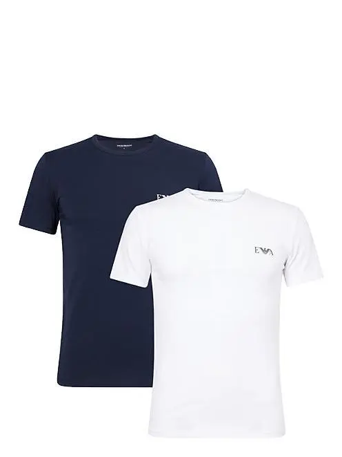 Emporio Armani Monogram-print Logo Pack Of Two Cotton-jersey T-shirts Xxl - White/armani Blue