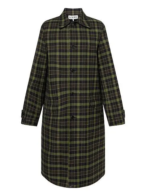 Loewe Checked Single-breasted Cotton-wool Blend Coat - Black