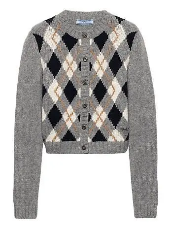 Prada Jacquard Cashmere Cardigan - Grey