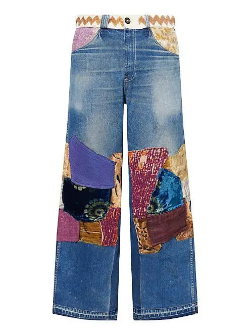 KARTIK RESEARCH Manali Patchwork Remade Rkive City Denim Jeans - Wshd Indigo/ecru/multi