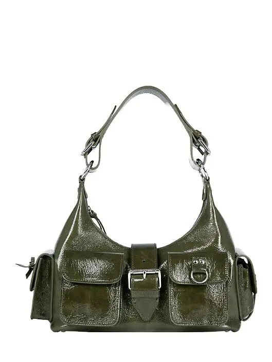 The Kooples Amelia Cracked-leather Shoulder Bag - Olive