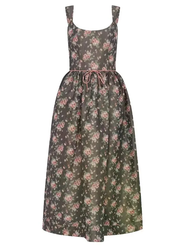 MARKARIAN Apple Corset Floral Taffeta Midi Dress - Grey