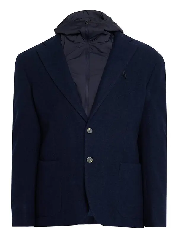 Sease Hybrid Hooded Single-breasted Blazer - Navy Blue