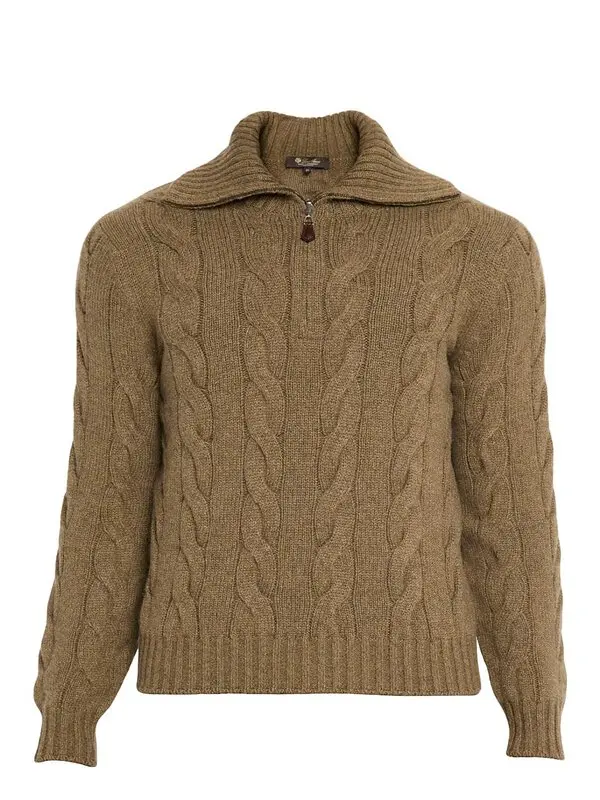 Loro Piana Napier Baby Cashmere Cable Knit Half-zip Sweater - Tundra Melange