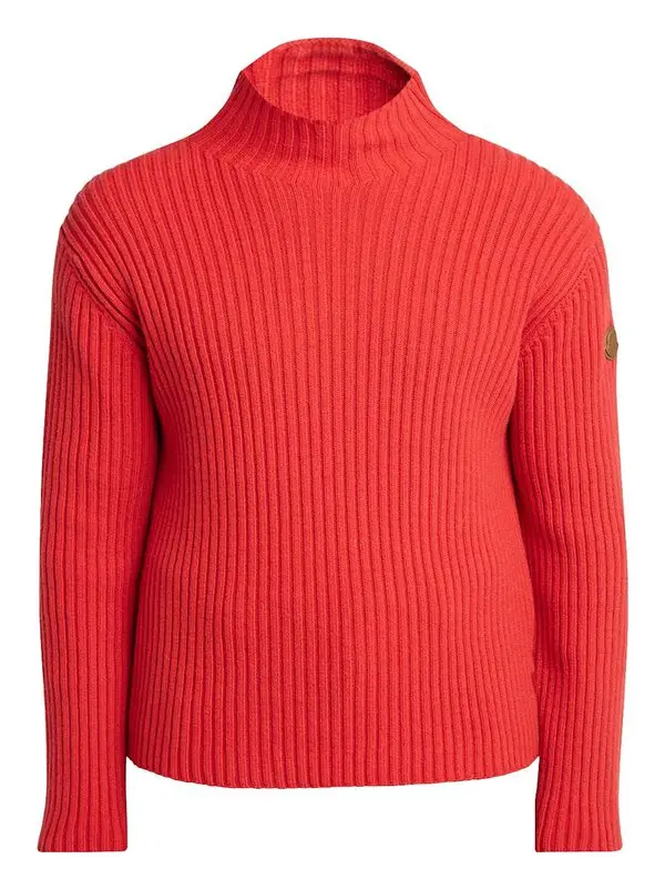 Moncler Sleeve-logo Ribbed Turtleneck Sweater - Red