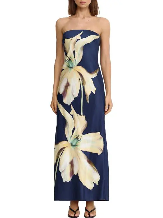 Significant Other Mora Floral Print Strapless Maxi Dress - Midnight Lilium