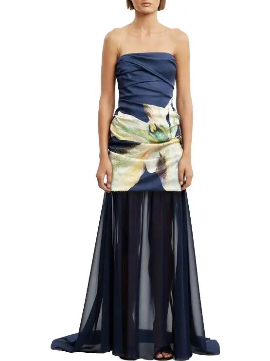 Significant Other Tallie Beaded Floral Strapless Dress With Removable Skirt - Midnight Lilium