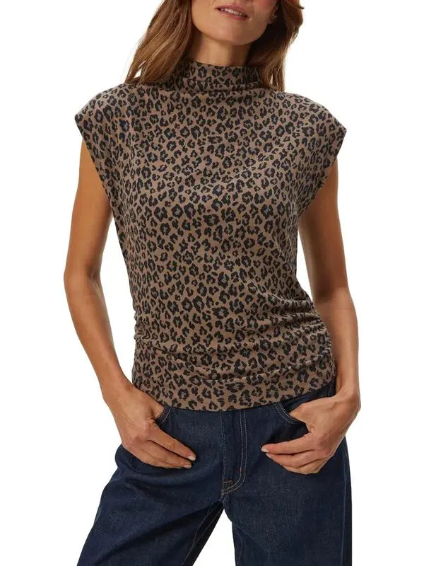 Michael Stars Amara Power Shoulder Rib Top - Cobblestone