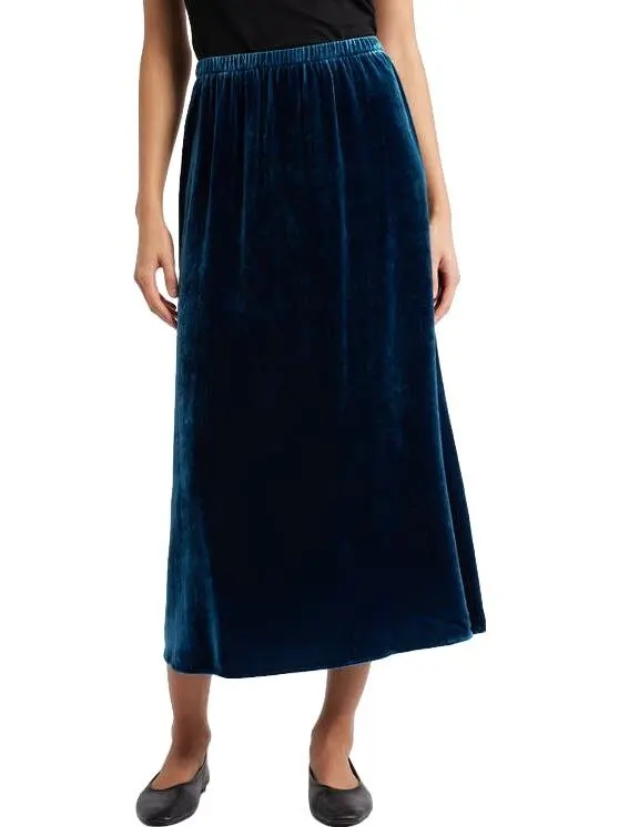 Eileen Fisher Velvet Midi A-line Skirt - Atlantis