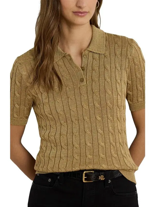 Ralph Lauren Metallic Cable Polo Sweater - Relic Gold Metallic