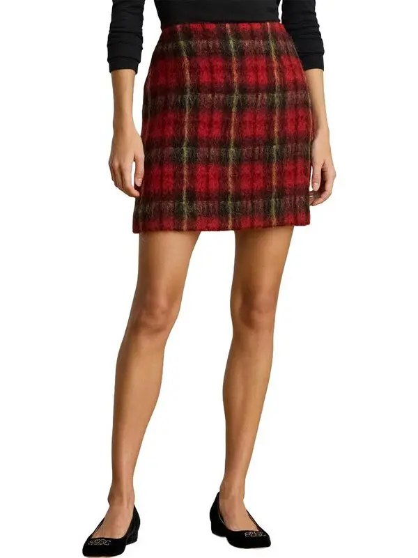 Ralph Lauren Plaid Mohair Pencil Miniskirt - Red/black/yellow Multi