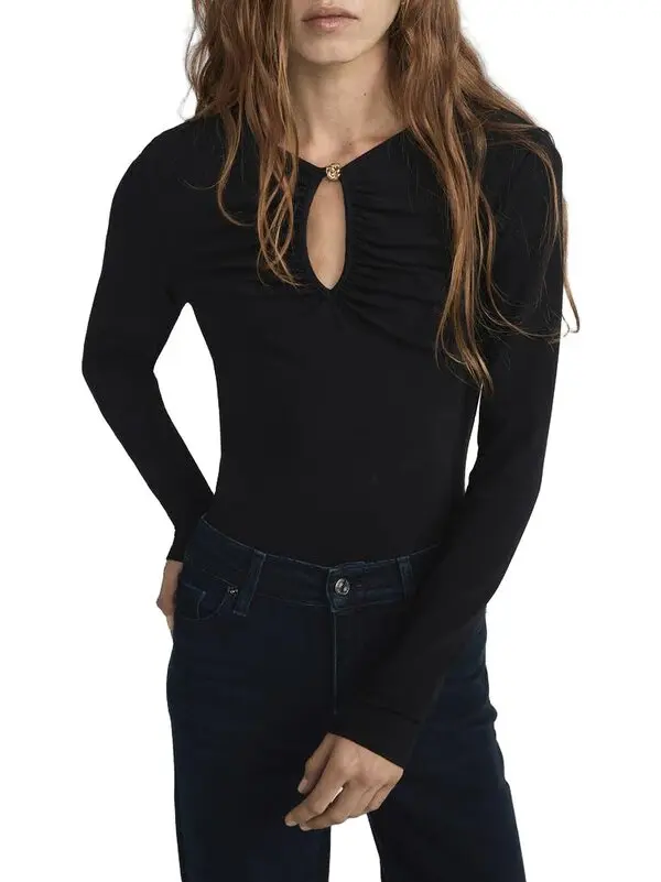 FRAME The Keyhole Long Sleeve Top - Black