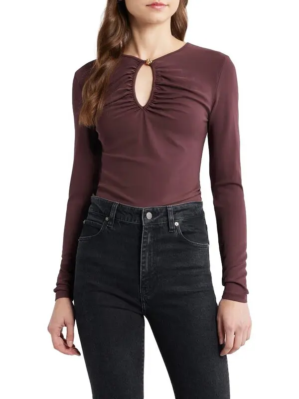 FRAME The Keyhole Long Sleeve Top - Cabernet